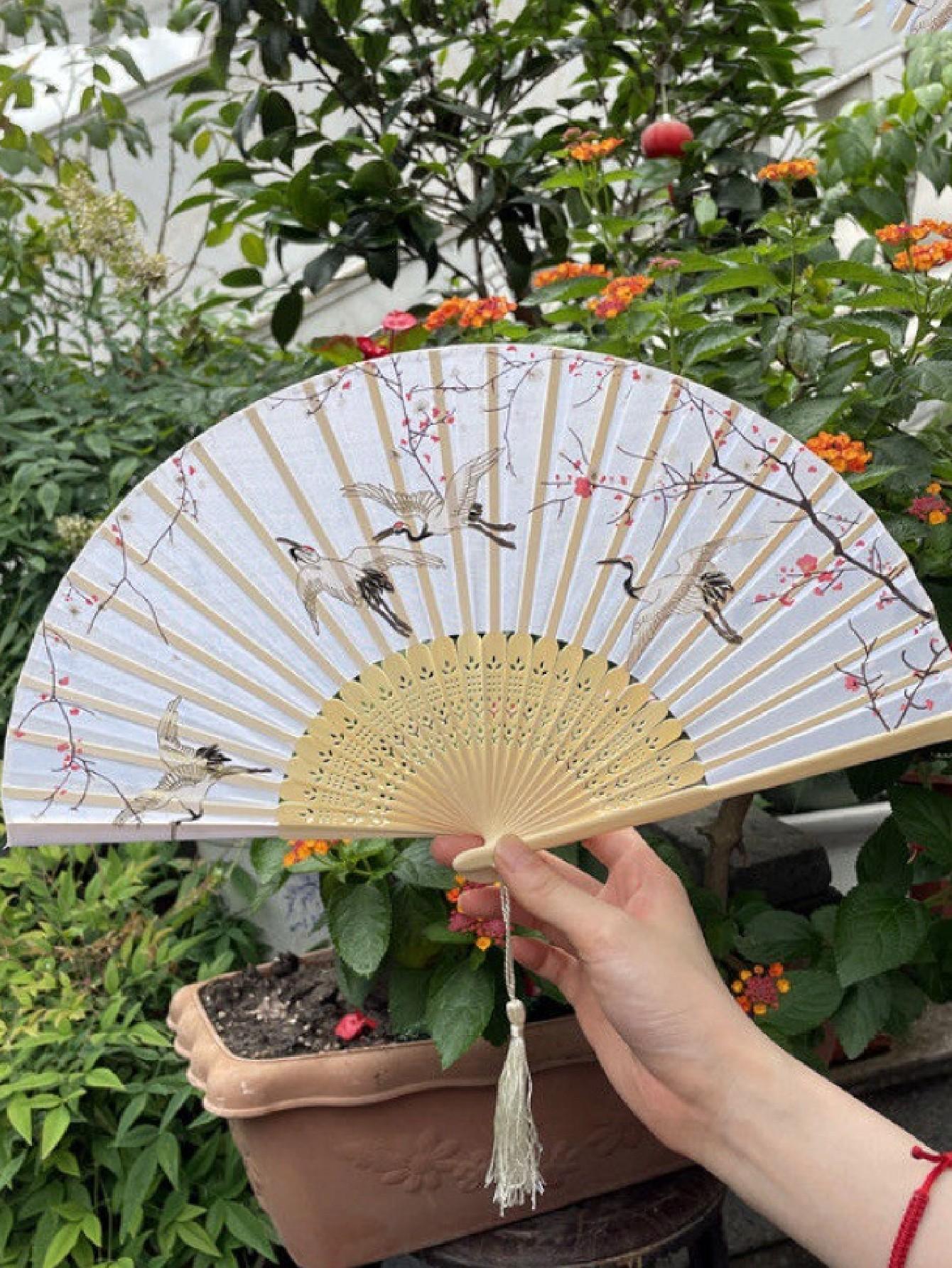1pc Folding Fan With Wind Silk And Fabric, Japanese Style Bamboo Fan ...