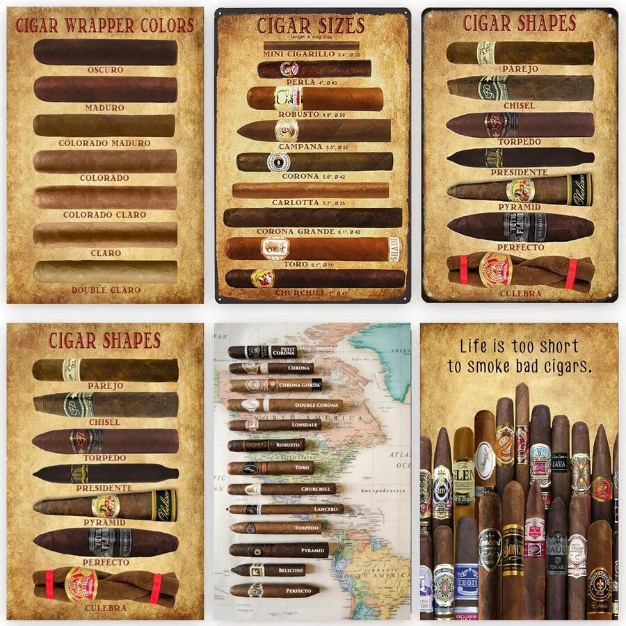Set Of 6 Combination Cigar Art Prints Wall Art Painting For Dining Room ...