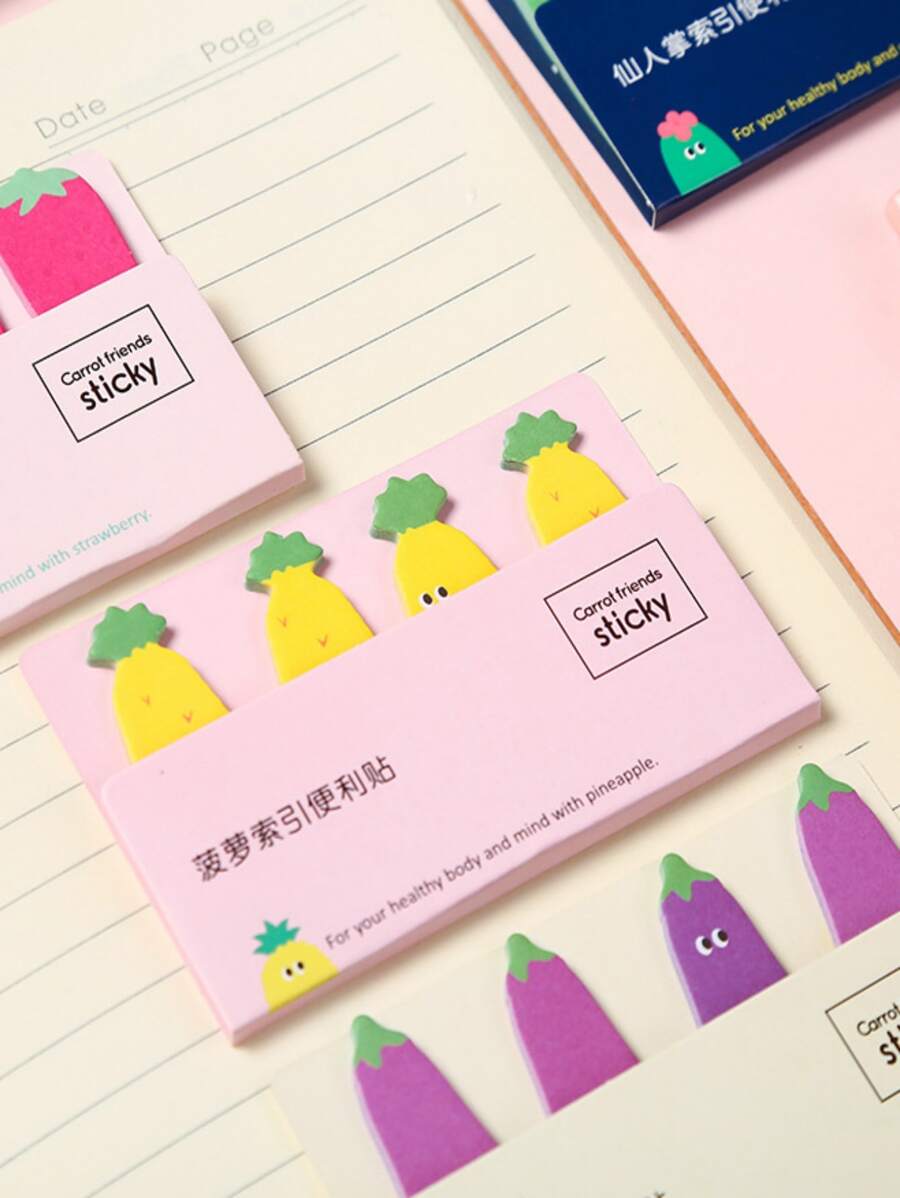 4 Books Vegetable & Fruit Colorful Index Sticky Notes, Cute Cartoon ...