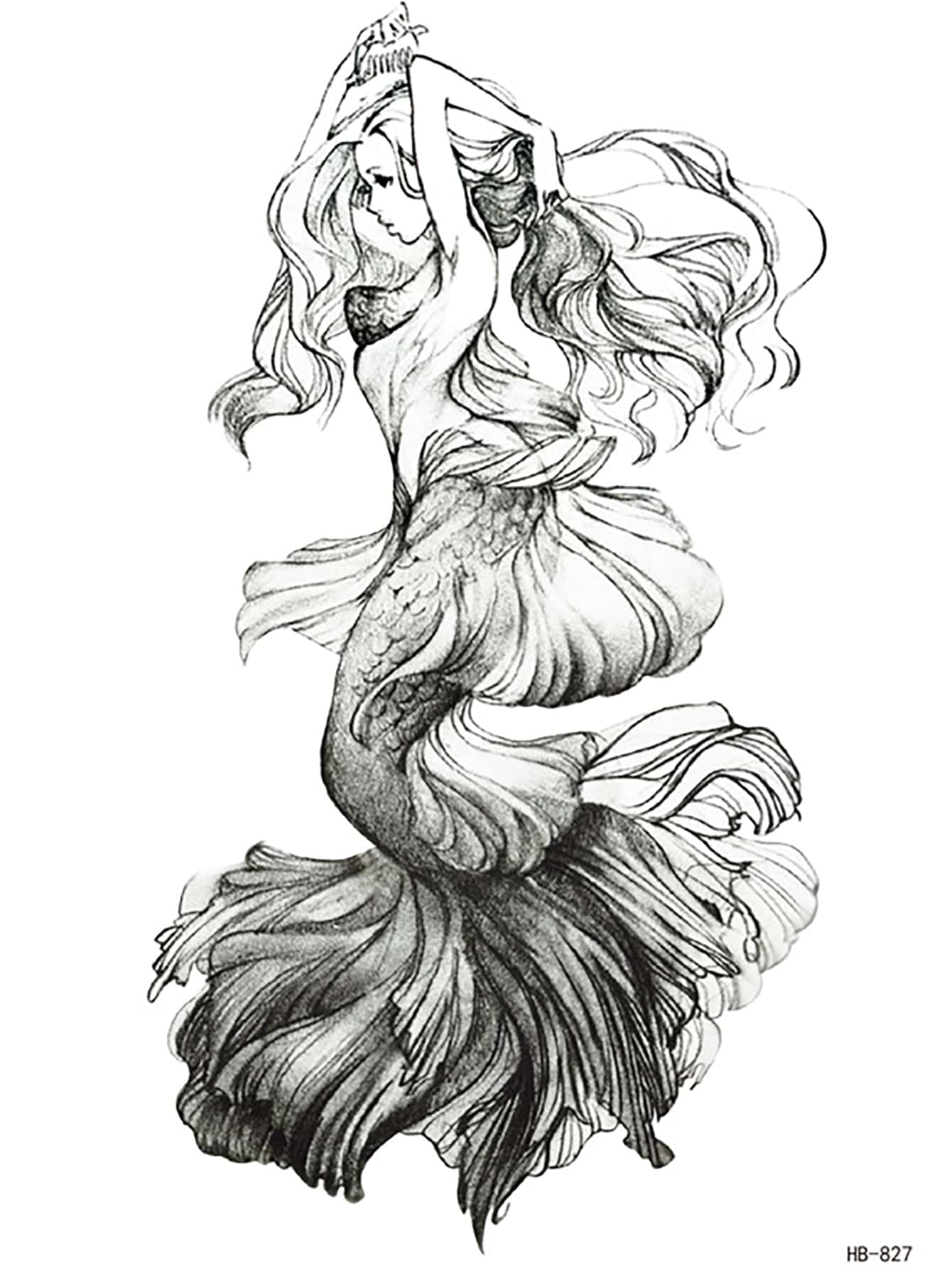1Sheet Mermaid Pattern Tattoo Sticker Long-Lasting Half Arm Tattoo ...