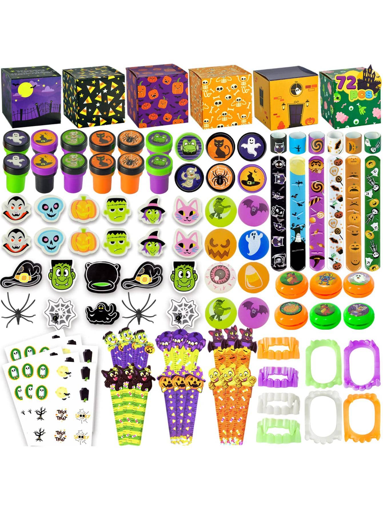JOYIN Halloween 72Pcs Party Favor Toys with DIY Halloween Treat Boxes ...