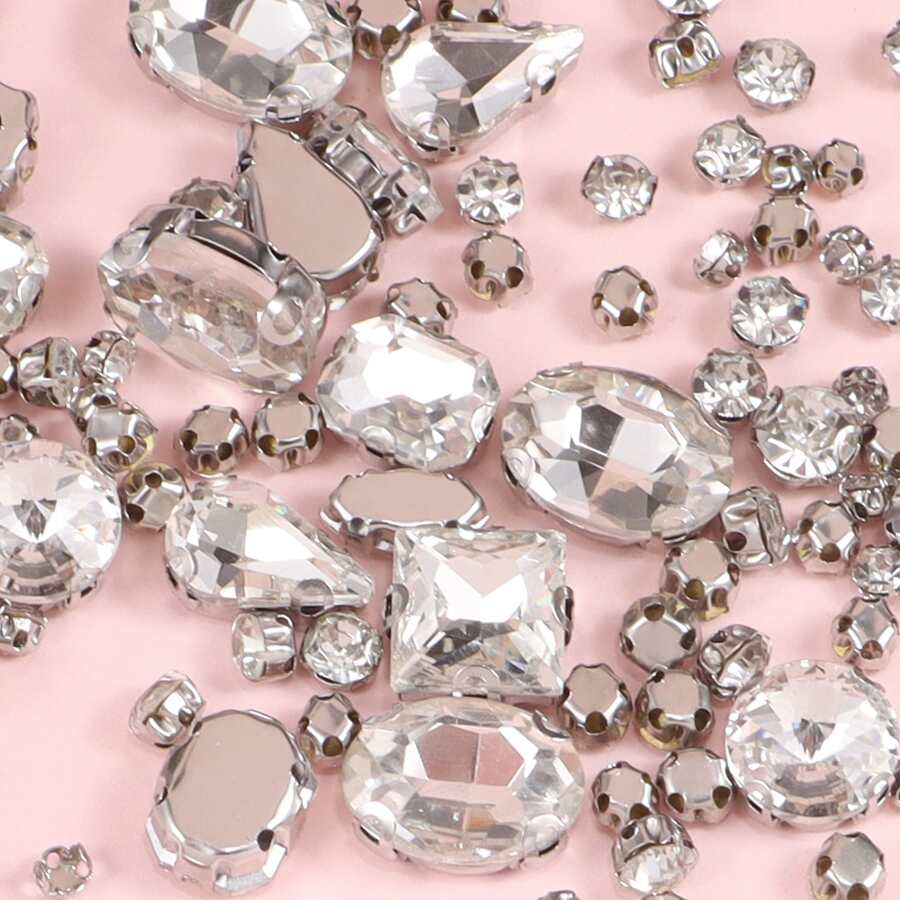 100pcs Mixed Shapes Crystal Clawed Rhinestone & Glass Hand-sewn ...