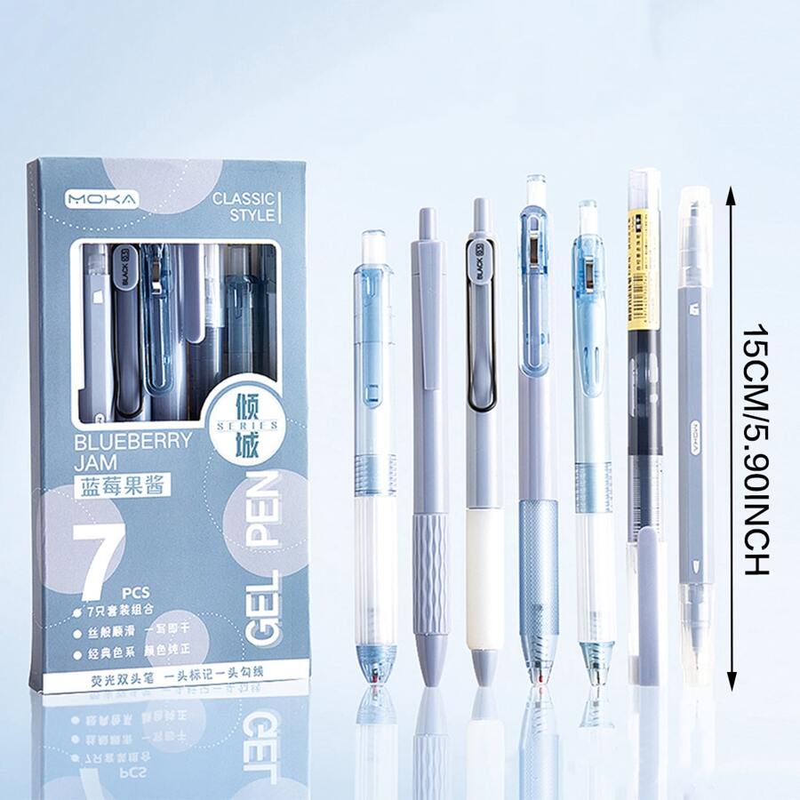 7pcs/set Push Button Retractable Gel Pen With St Tip, Multipurpose ...
