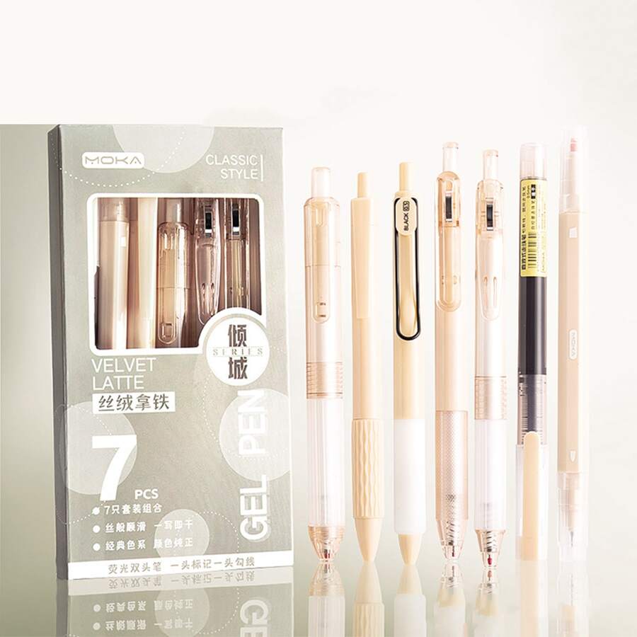 7pcs/Set Push Button Ballpoint Pens & Liquid Ink Pens With Different ...