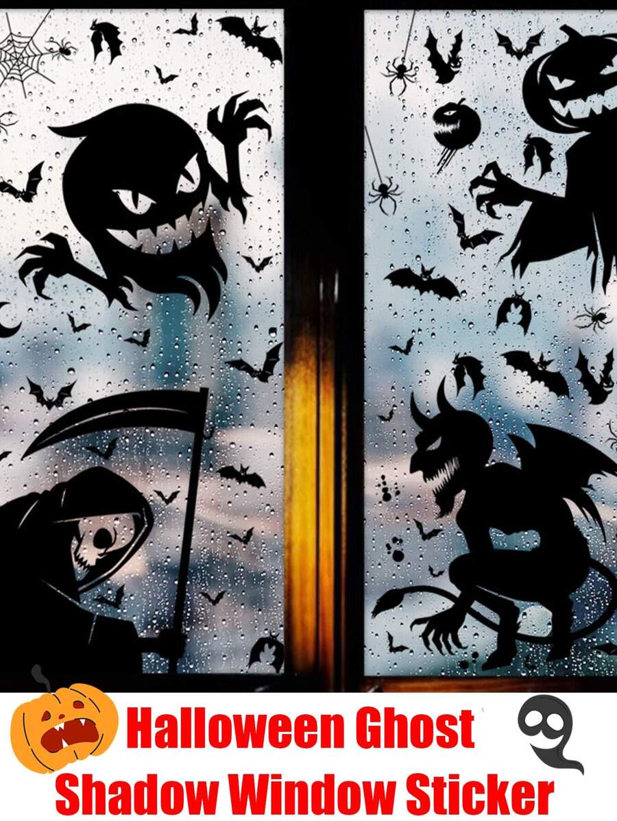 Halloween Giant Ghost & Monster Shadow Window Cling Sticker Set, With ...