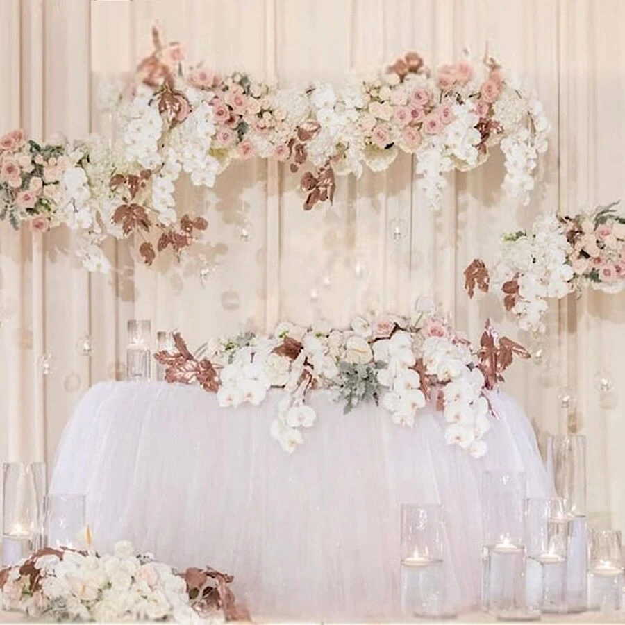 A 100cm X 76cm White Mesh Table Skirt For Wedding, Birthday, And Party ...