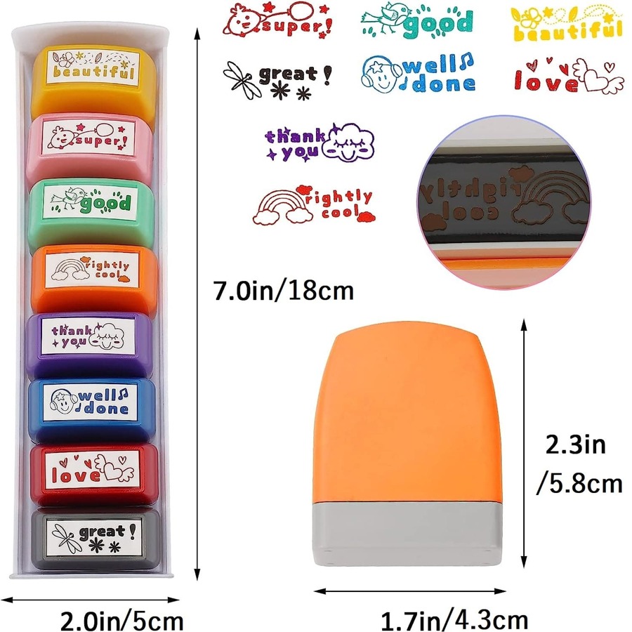 8pcs Teacher Stamp Set For Classroom Self-inking Personalized Fun Teacher Stamps Grading Office ...