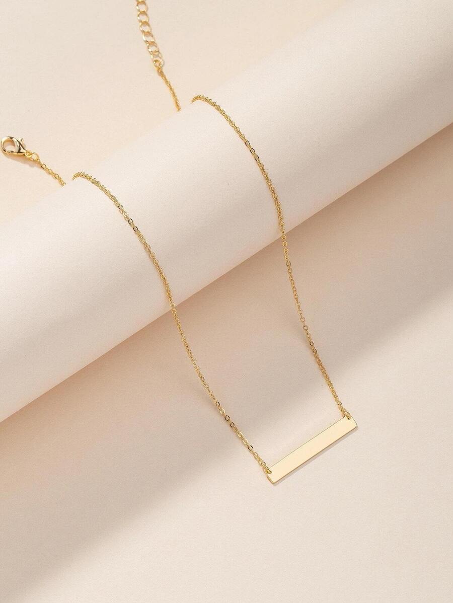 1pc Simple style stainless steel gold color Rectangle Charm Necklace ...