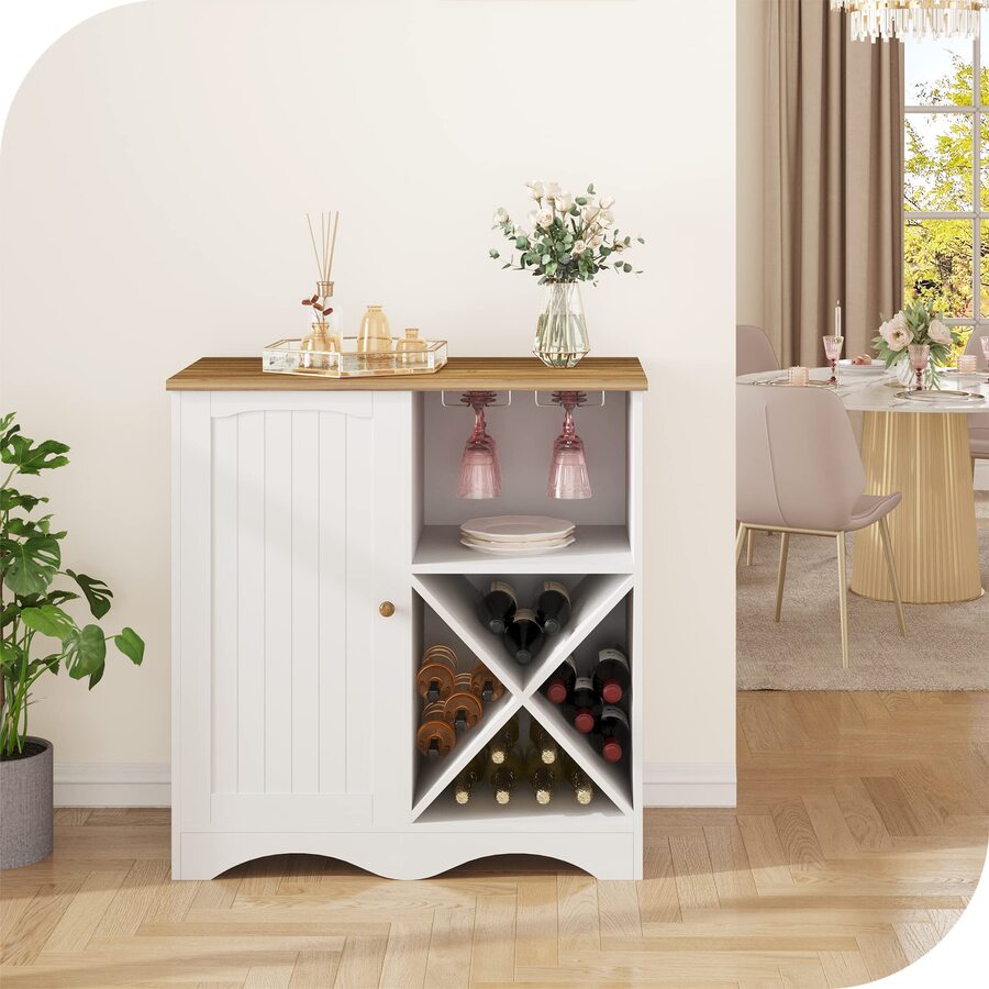 HERNEST White Kitchen Cabinet Storage 31.9" H Farmhouse Buffet Cabinet ...