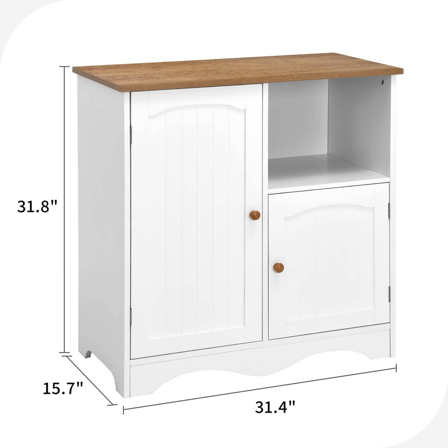 HERNEST White Kitchen Cabinet Storage 31.9" H Farmhouse Buffet Cabinet ...