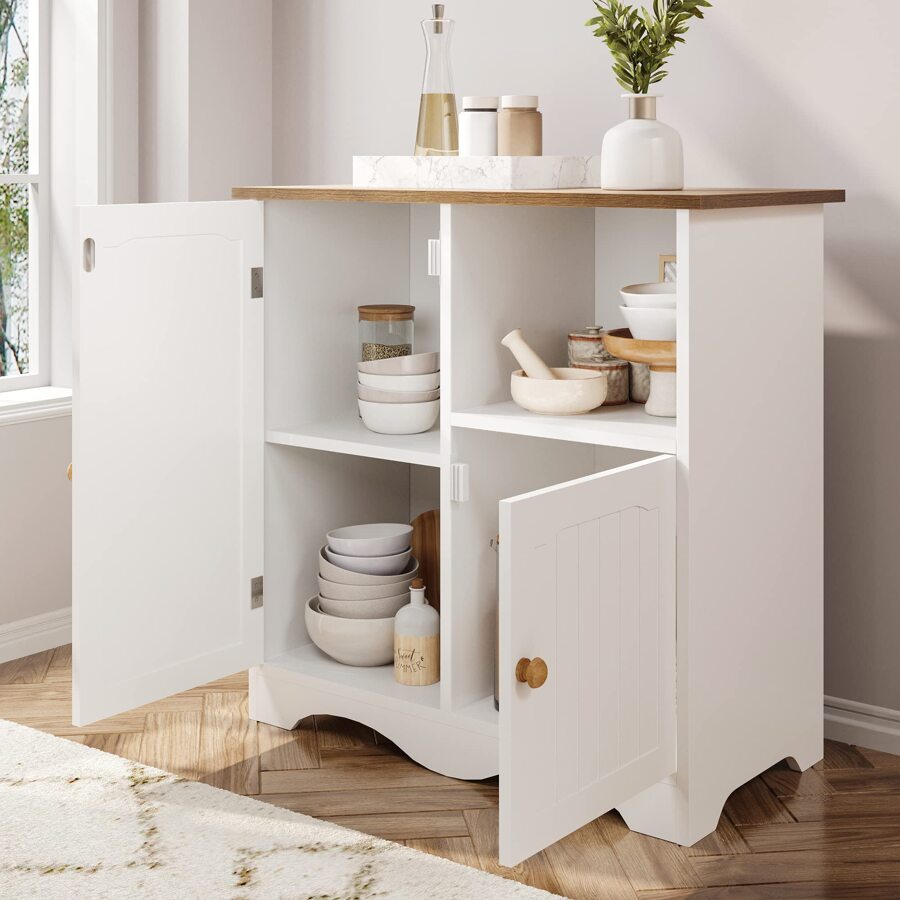HERNEST White Kitchen Cabinet Storage 31.9" H Farmhouse Buffet Cabinet ...