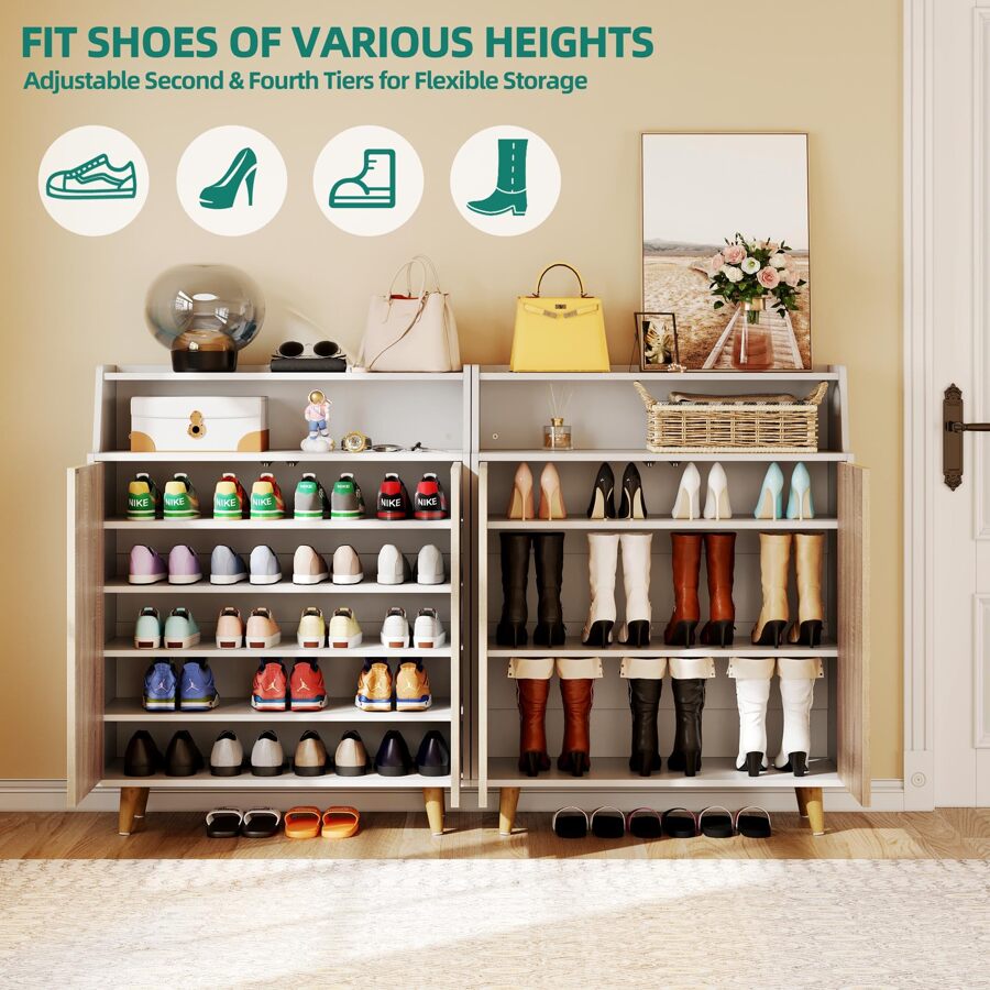 Shoe Cabinet With Doors, 5-Tier Shoe Storage Cabinet With Open Shelves ...