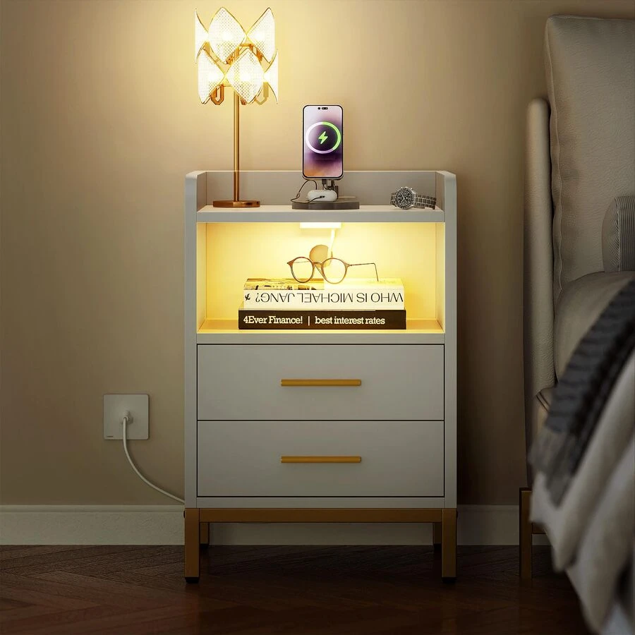 YITAHOME Nightstand with Charging Station and LED Lights, End Side ...