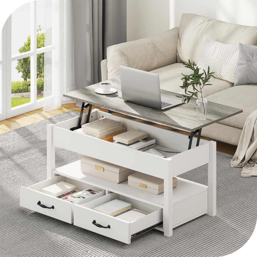 DWVO Lift Top Coffee Table with Storage Shelf, Drawers and Hidden ...