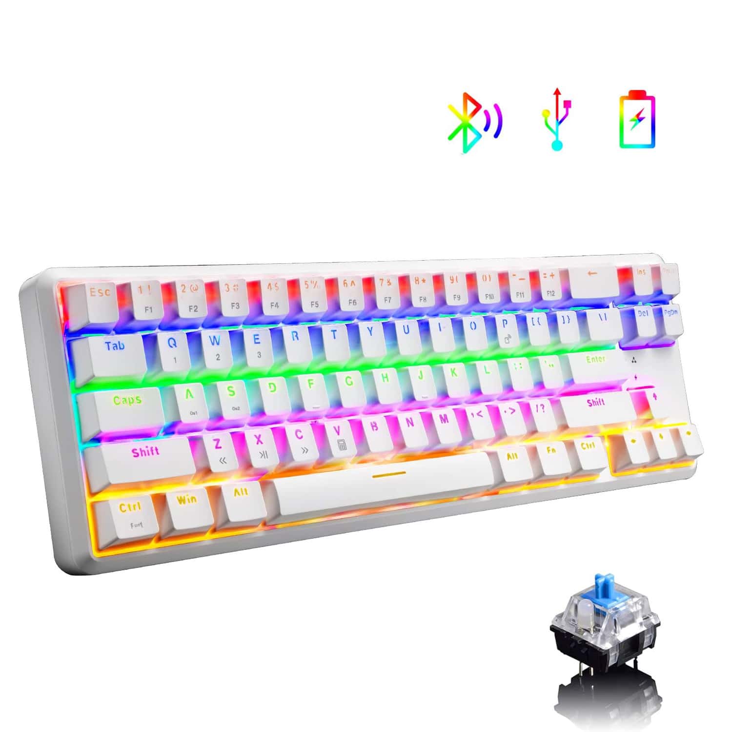 Wireless 60% Mechanical Gaming Keyboard,Ultra-Compact Blue Backlit ...