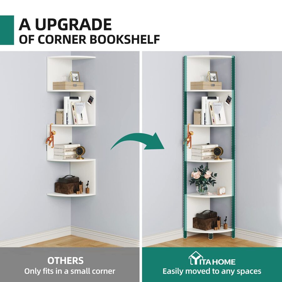 YITAHOME 6-Tier Corner Shelf, 68.8" Tall Modern Free Standing Zigzag ...