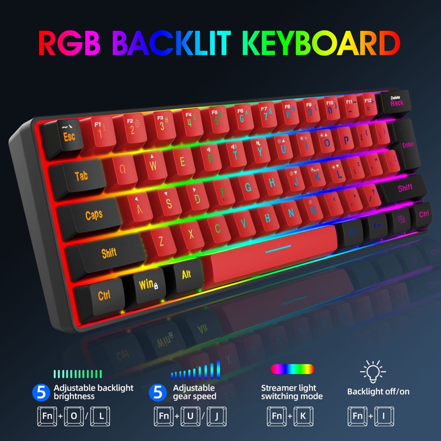 Snpurdiri One Black And Red Rgb Lighting Abs Material Compact Mini Keyboard With Keyline