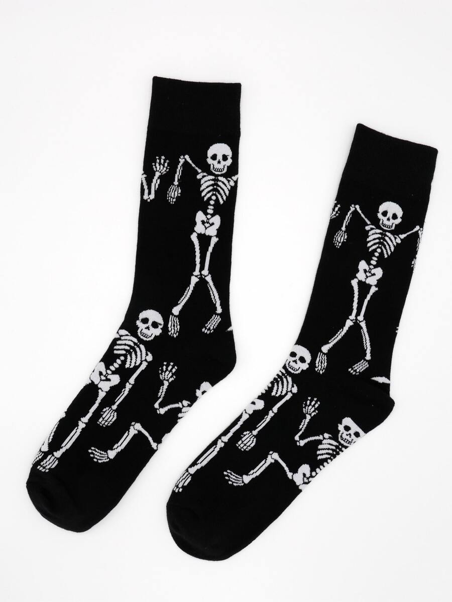 1pair Women's Skeleton Skull Print Mid-calf Socks For Halloween | SHEIN USA