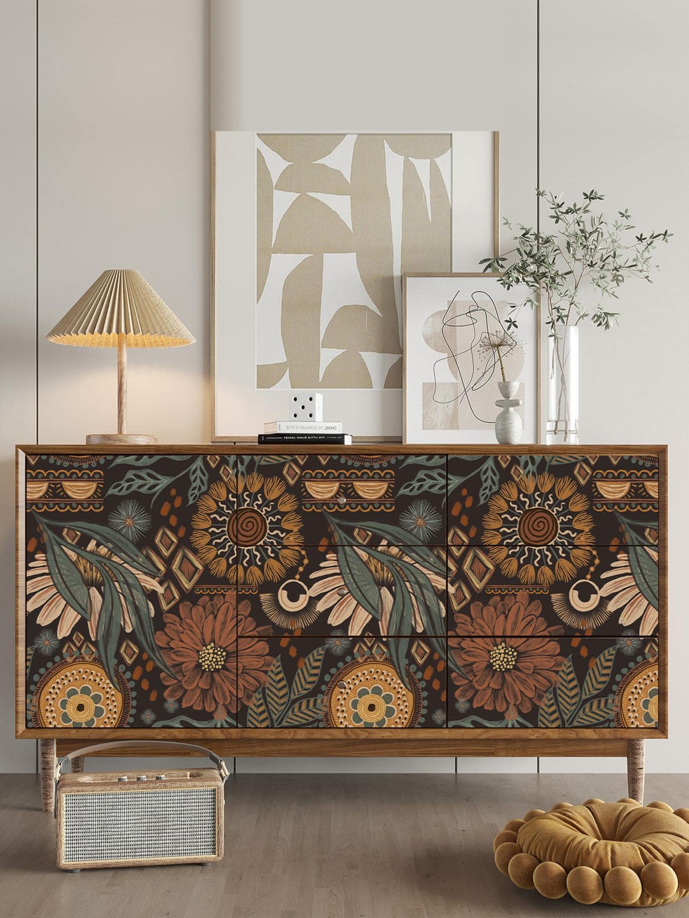 Brown And Yellow Creative Floral Wallpaper, Hand-painted Flower Design ...