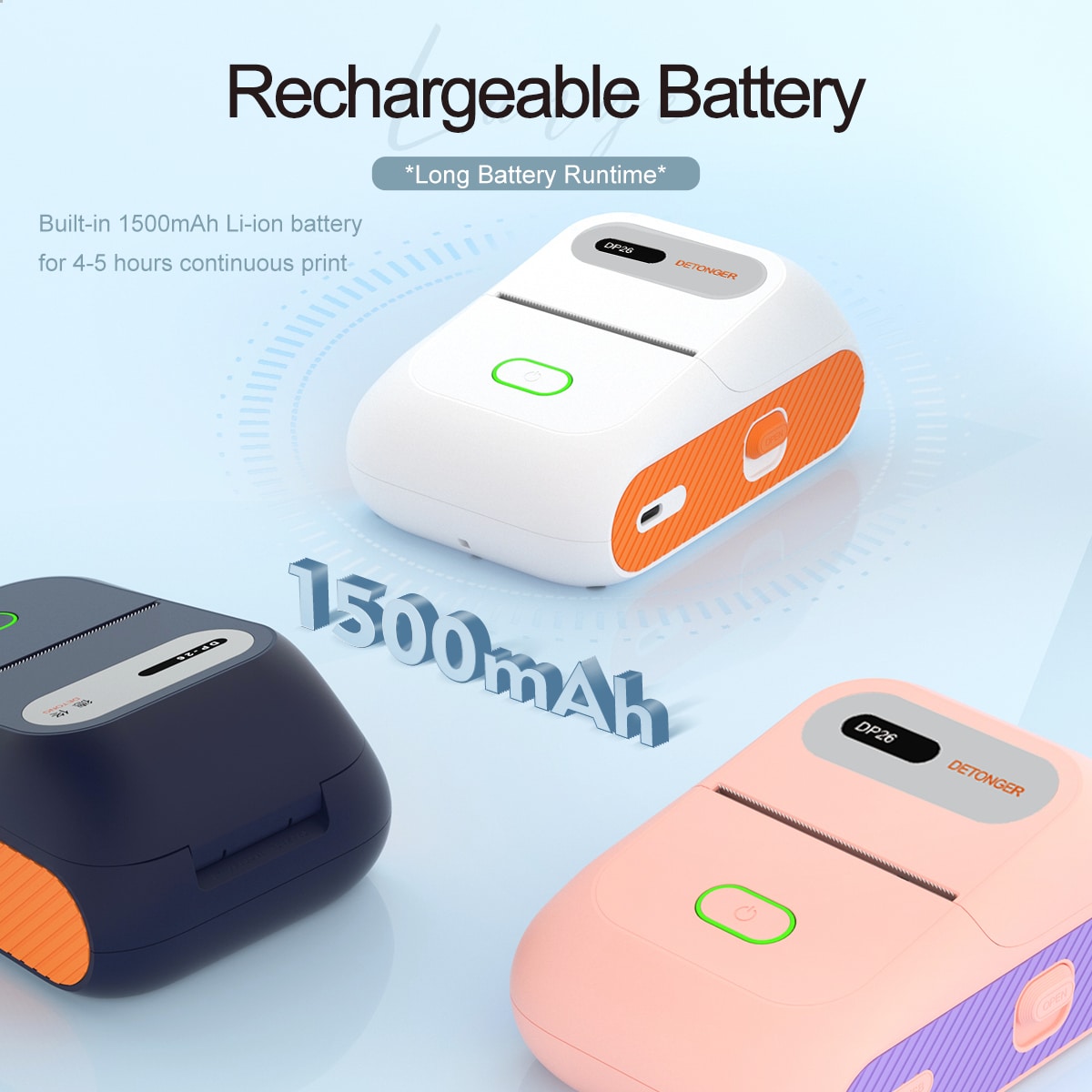 DETONGER DP26 Blue Portable Label Printer Wireless Use for Home ...