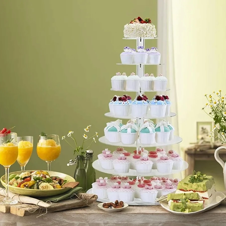 1 Set 7 Tiers Transparent Acrylic Tower Style Cake Stand With Round ...