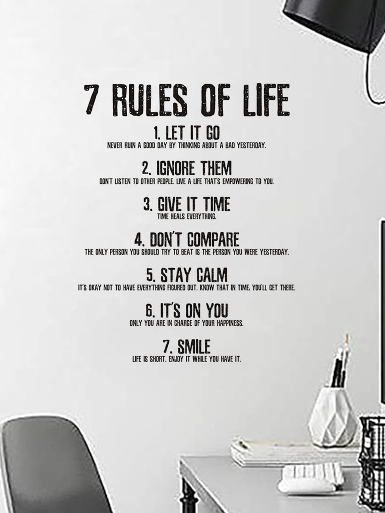7 Rules of Life Inspirational Wall Decals, Wall Art Quotes Sticker for ...