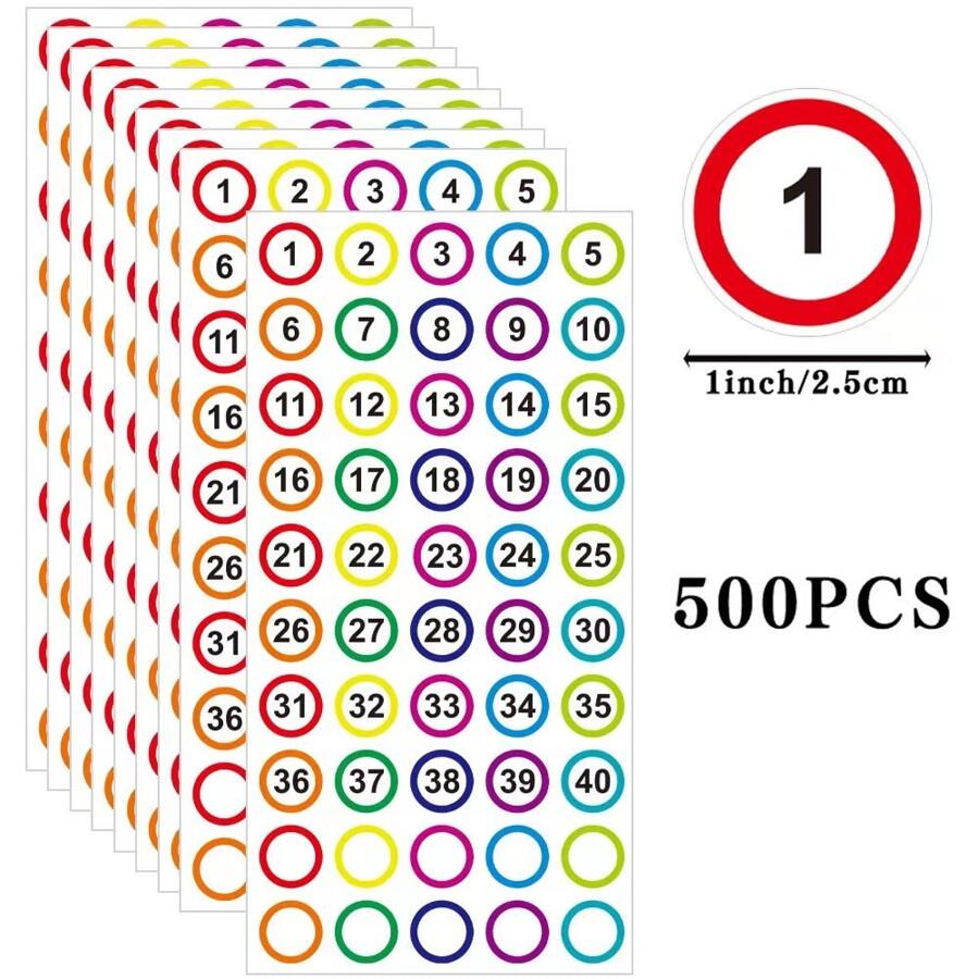 10 Hojas Etiquetas adhesivas de puntos circulares y números 1-100 de ...