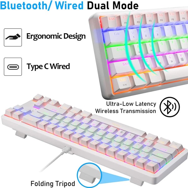 Wireless 60% Mechanical Gaming Keyboard,Ultra-Compact Blue Backlit ...