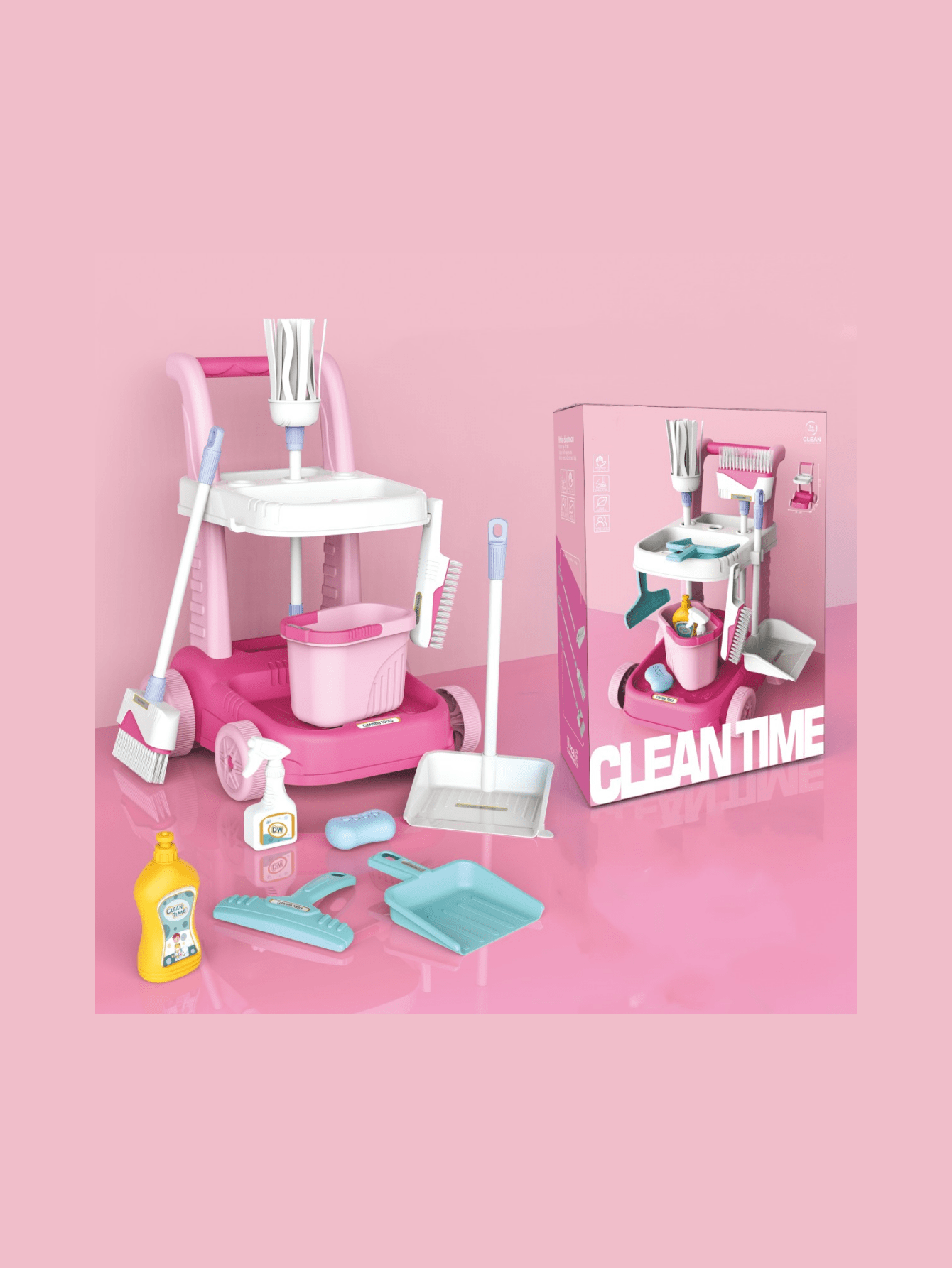 Children's Pretend Play Cleaning Trolley Set, Little Cleaning Helper ...