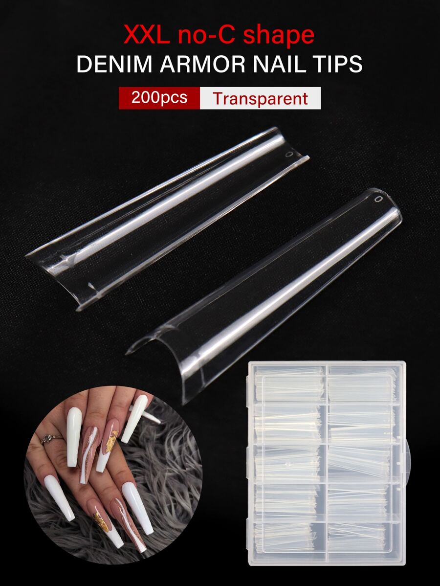 Transform Your Nails with 1box Clear Long Coffin Transparent Fake Nail ...