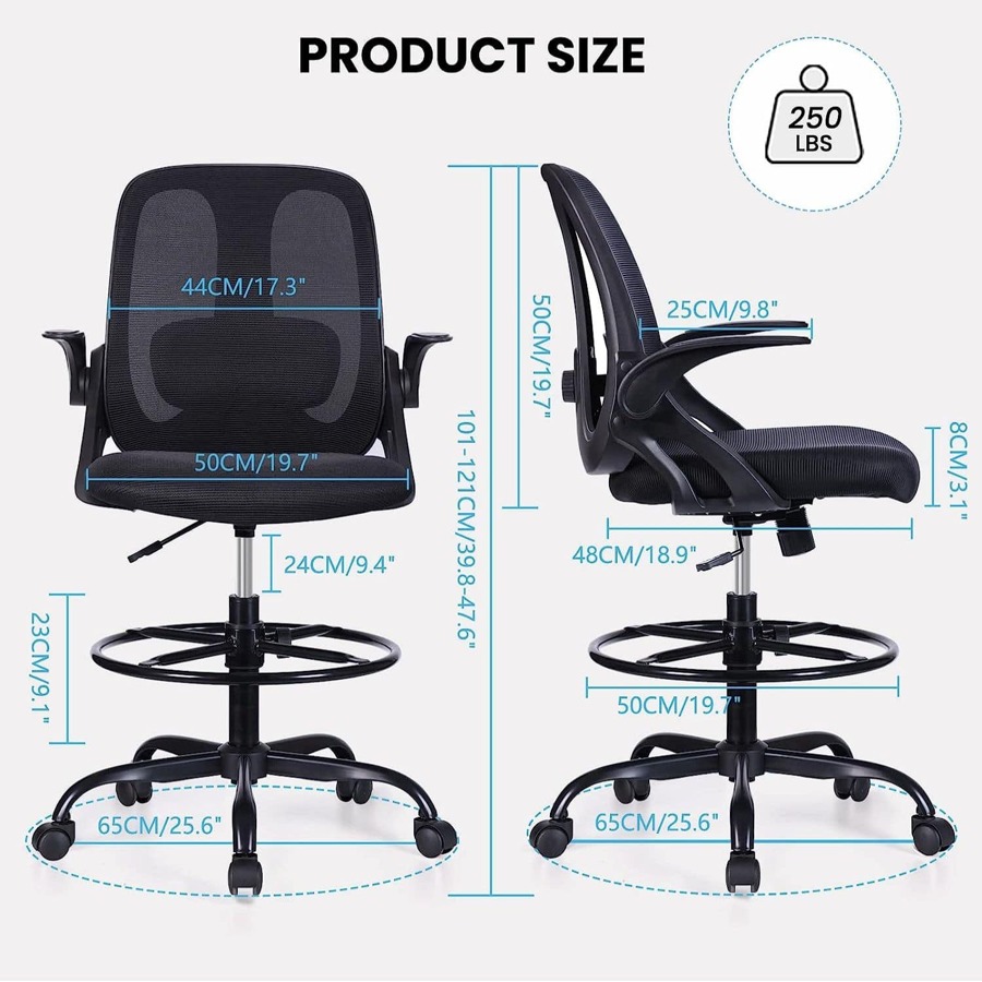 Drafting Chair with Adjustable Lumbar Support and Footrest Ring, Tall ...