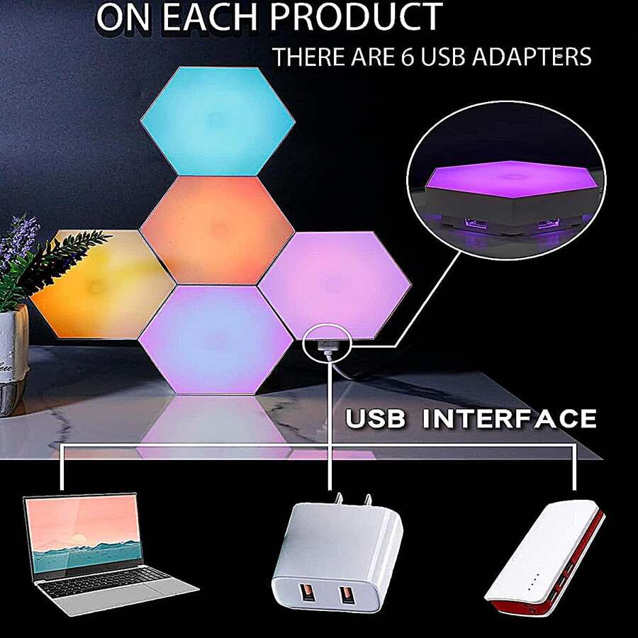 Hexagon Lights With Remote, Smart DIY Hexagon Wall Lights, Dual Control ...