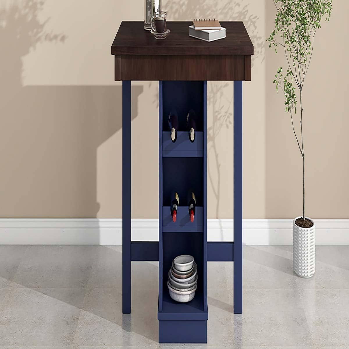 Farmhouse Counter Height Dining Table Square Wood Table with 3 Tier ...