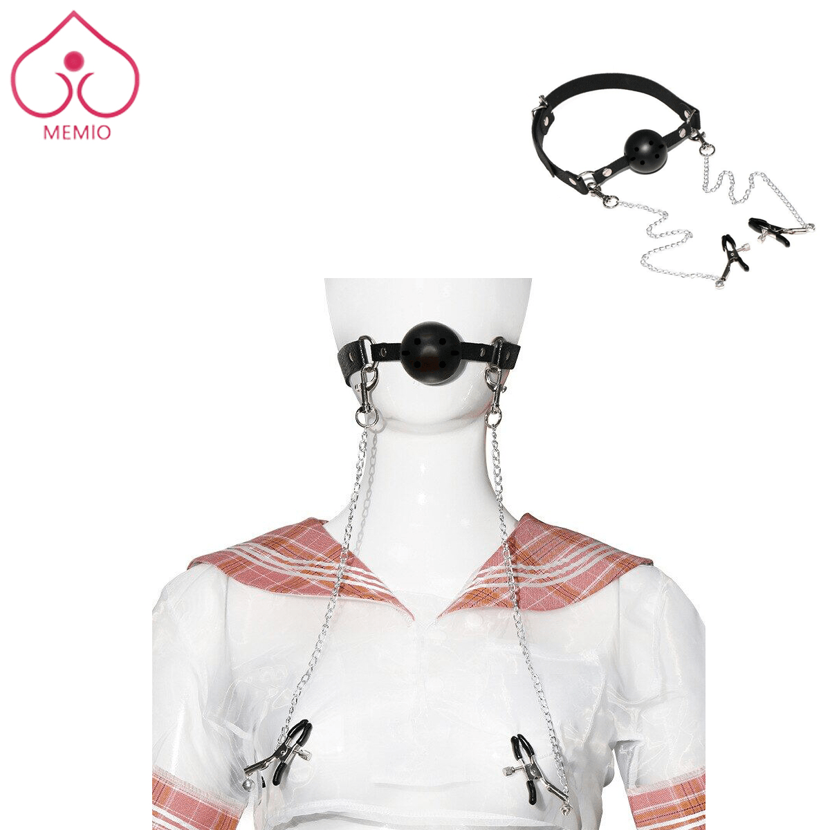 A set Sex Open Mouth Gag breast Clip Harness Oral Fixation Nylon Band ...