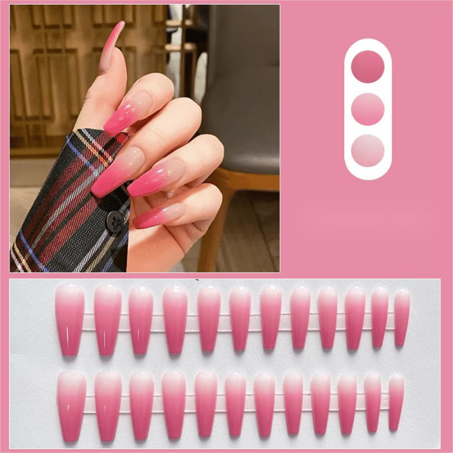 Summer Long Gradient Peach-pink Press-on Nail Art Stickers, Artificial ...