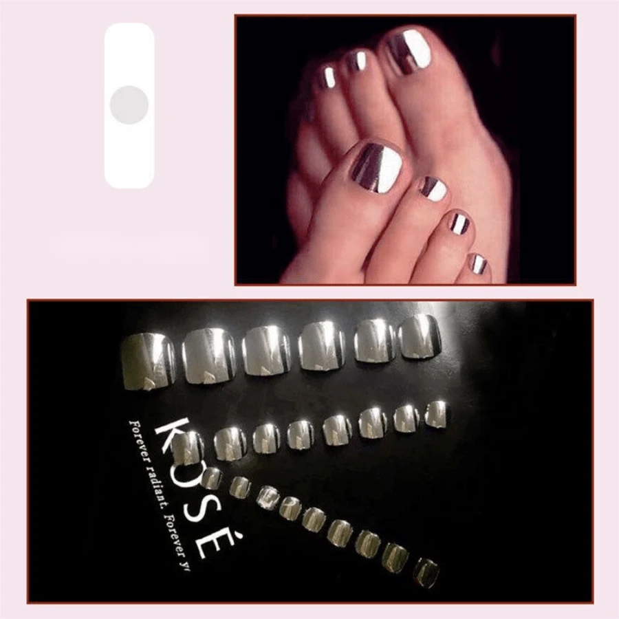 Box Of 24pcs Short Metallic Silver Toe Nail Art Patch, Punk Style ...