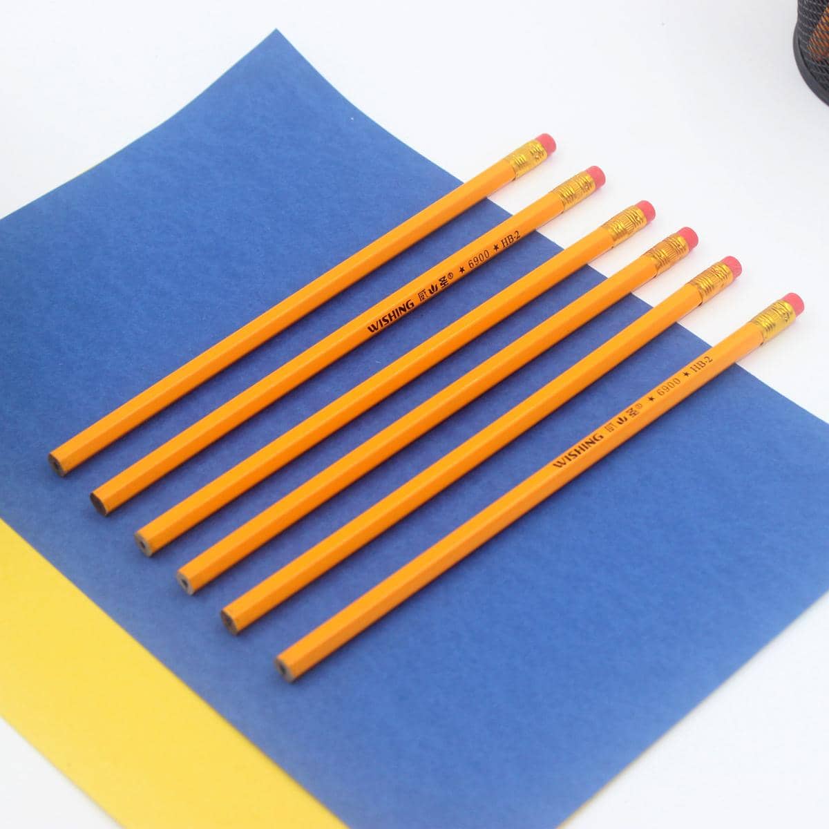 12pcs HB yellow pencil, hex bar pencil, pencil with eraser head ...
