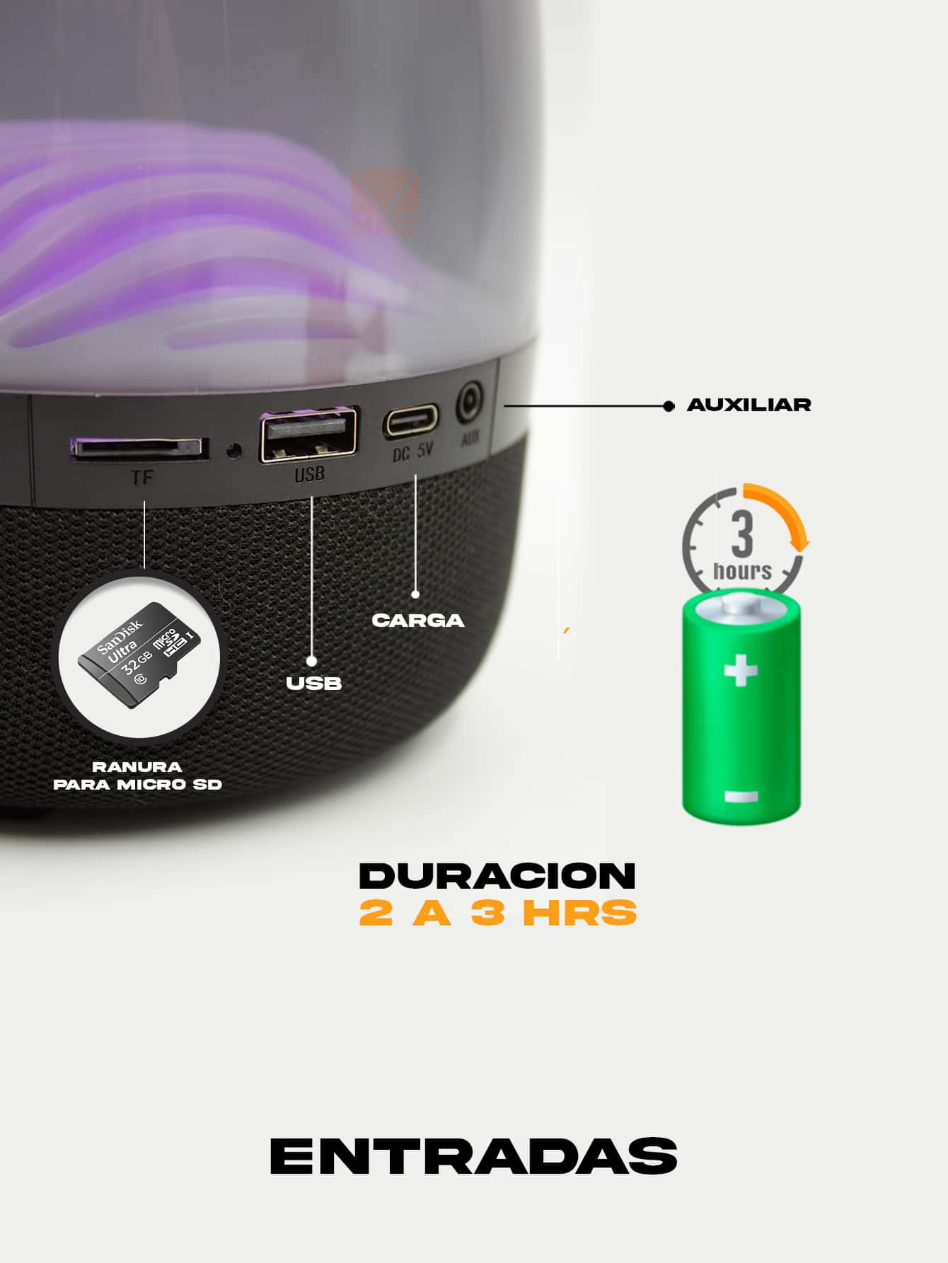 Bluetooth Speaker FM Radio LED Light Rechargeable Charging Cable ...