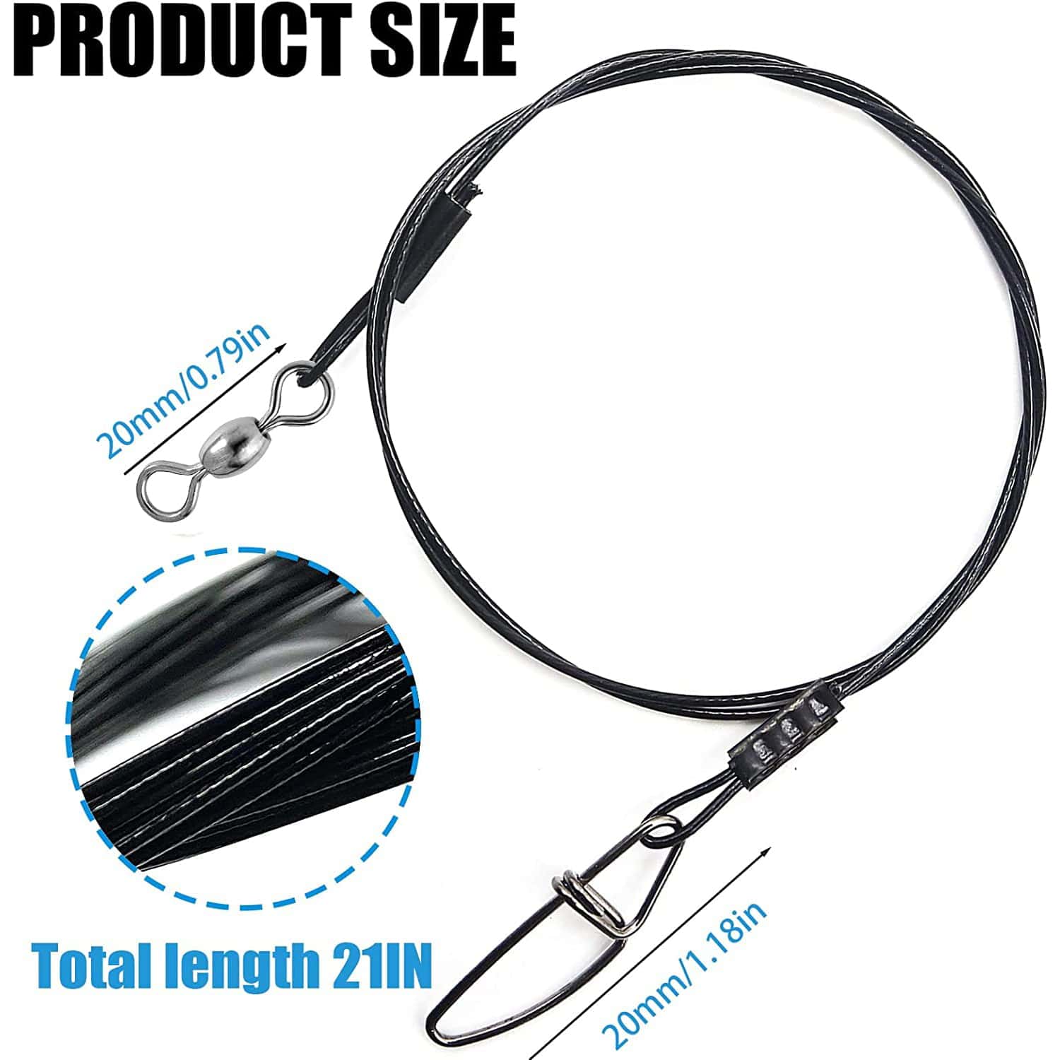 YOTO 20pcs Steel Fishing Leaders Wire丨125LB Heavy Duty Saltwater Fish ...