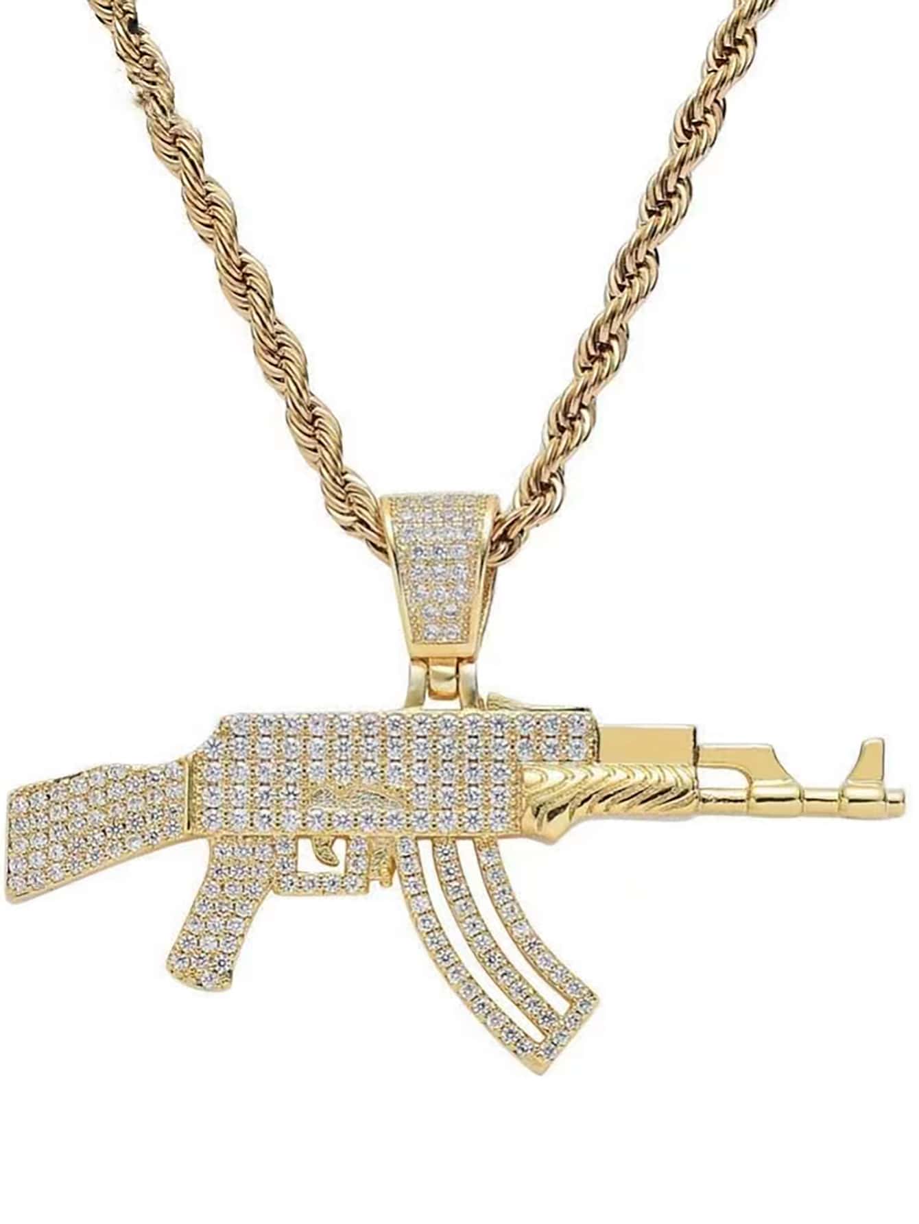 Copper Inlaid Cubic Zirconia Flashing Submachine Gun Pendant, Men's ...