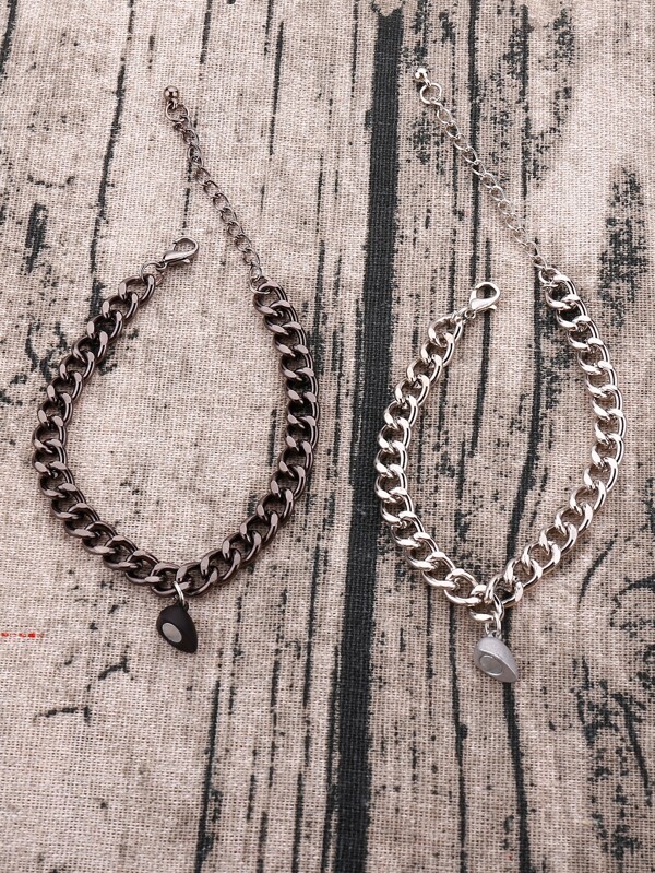 2pcs/set Black & White Magnetic Couple Bracelets With Chain Design ...