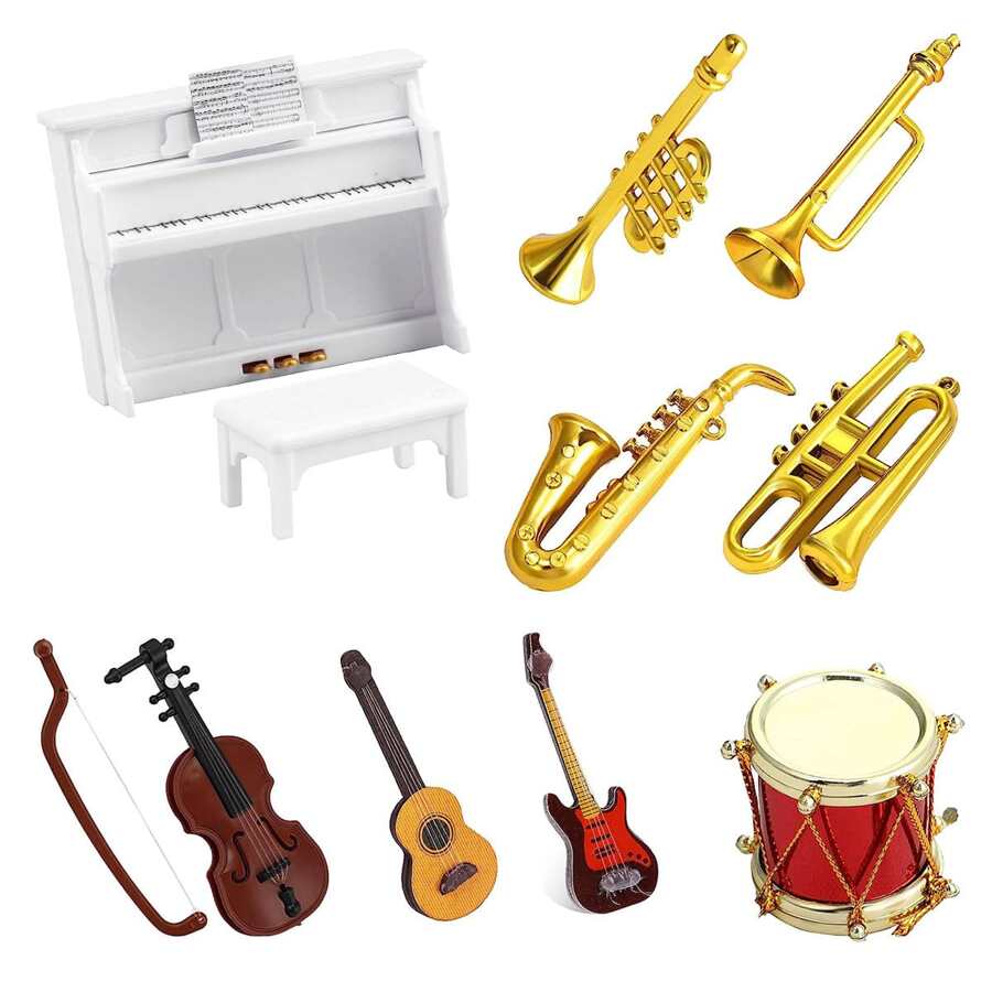 10pcs Miniature Musical Instrument Set For Dollhouse Music Room ...