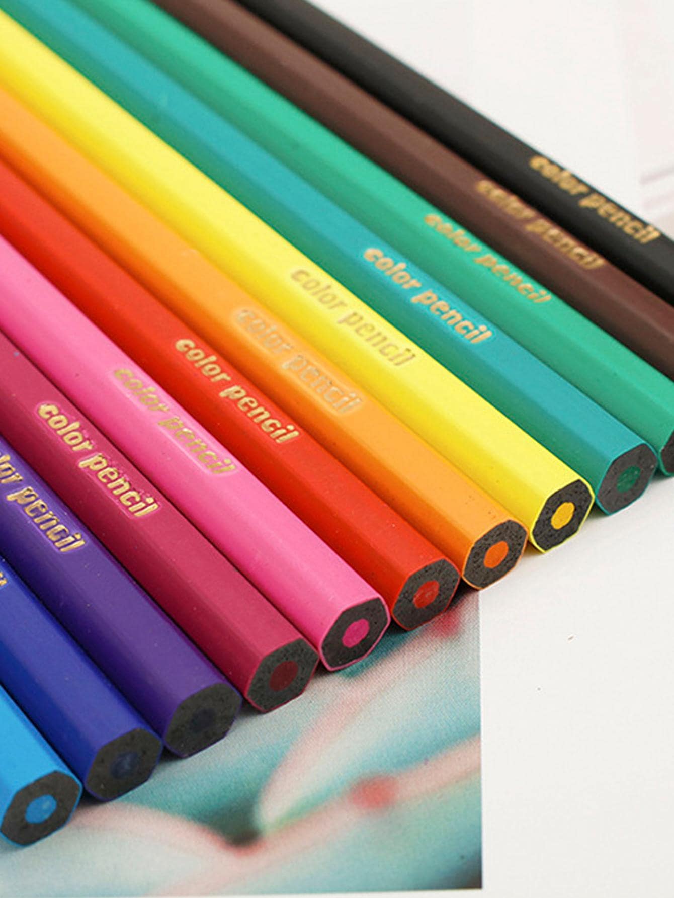 12 Colors Hexagonal Prism Colored Pencils Set With Shiny Black Lead ...