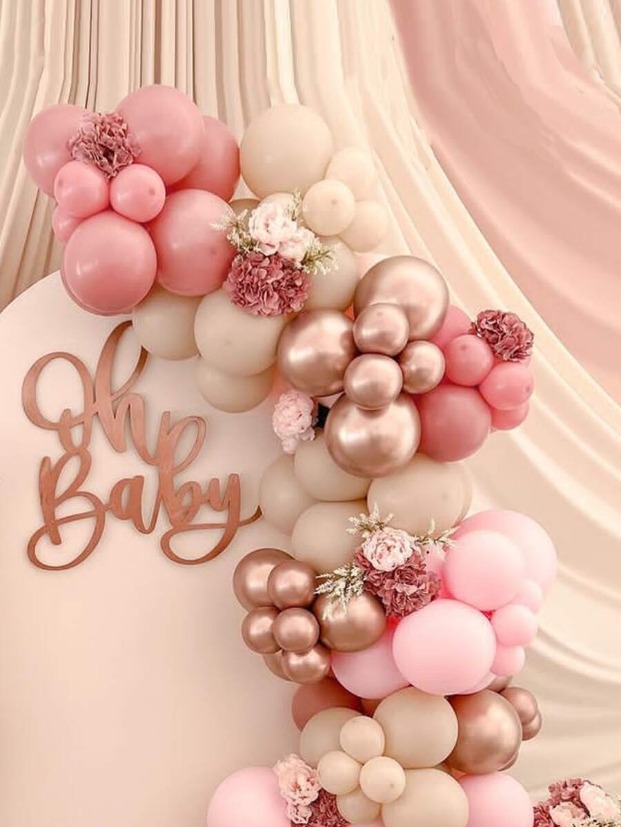 100pcs Pink Beige Balloon Garland Arch Kit Girl Birthday Balloons Set ...
