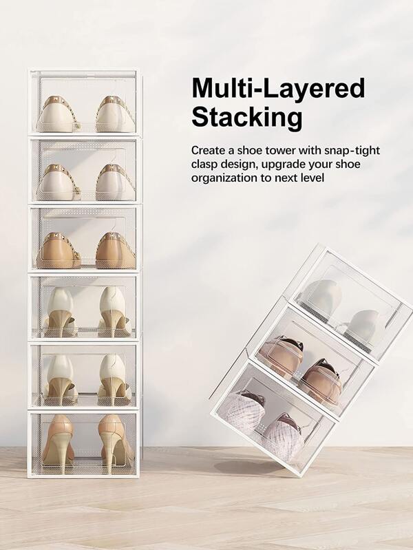 6 Packs Clear Shoe Boxes Stackable Shoe Storage Boxes with Lids, Shoe ...