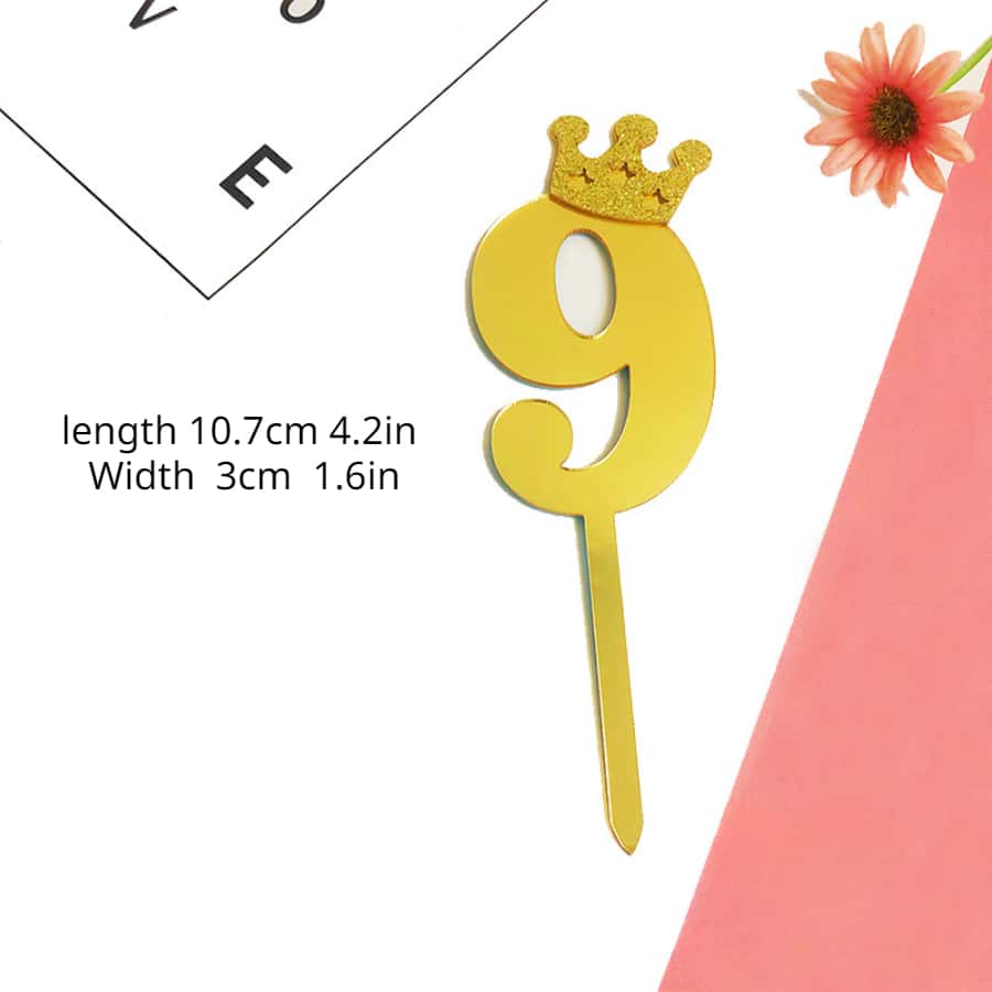 Crown Shaped Number 9 Cake Topper, Happy Birthday Decorations For ...