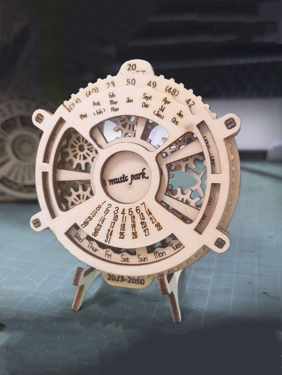3D Wooden Puzzle Perpetual Calendar Mechanical Gears Toy Building Set ...