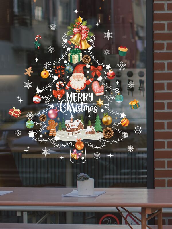 Christmas Colored Light Tree Glass Window Decor Sticker & Home ...