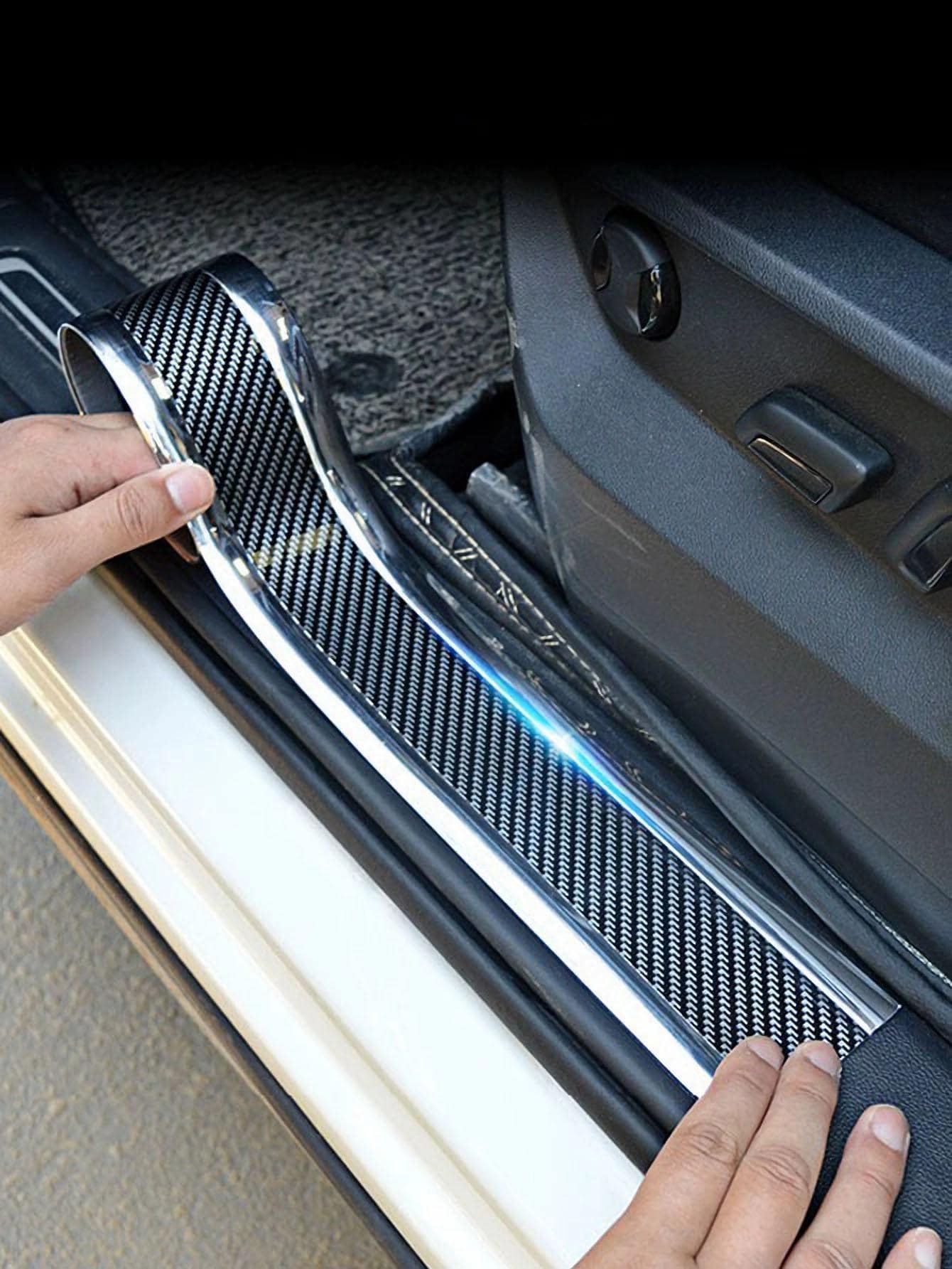 1pc 100cm*5cm Self-adhesive Carbon Fiber Texture Blue Edge Car ...