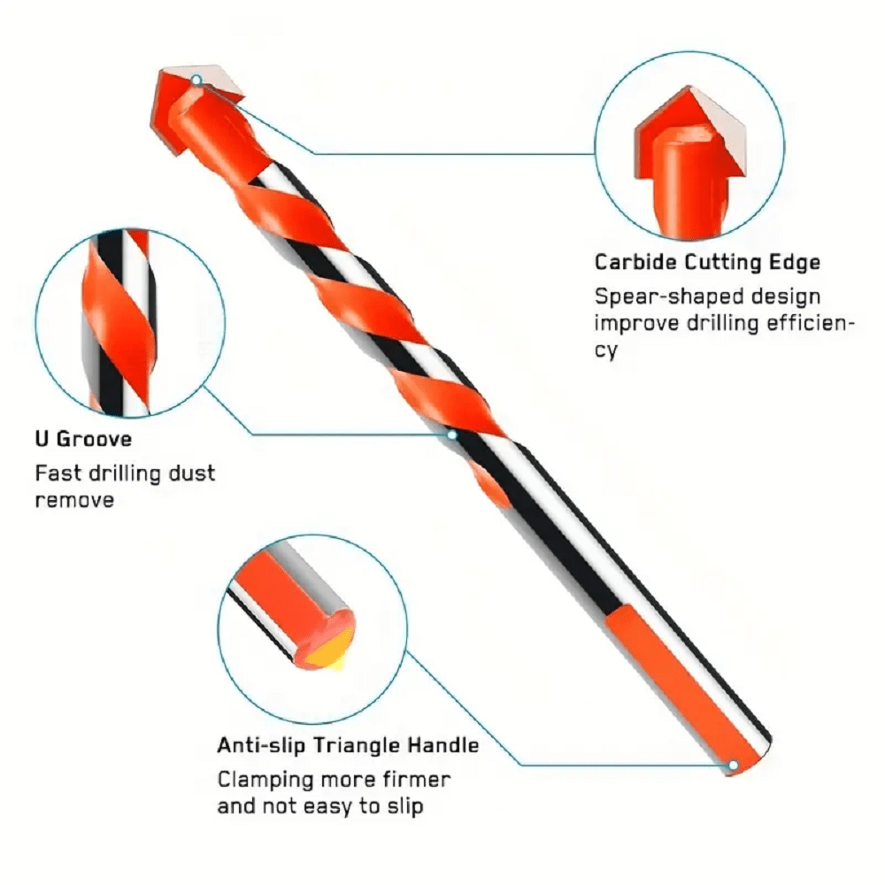 5pcs 6/8/10/12mm Tungsten Carbide Drill Bit Set For Drilling Glass, Tile, Concrete, Brick, And ...